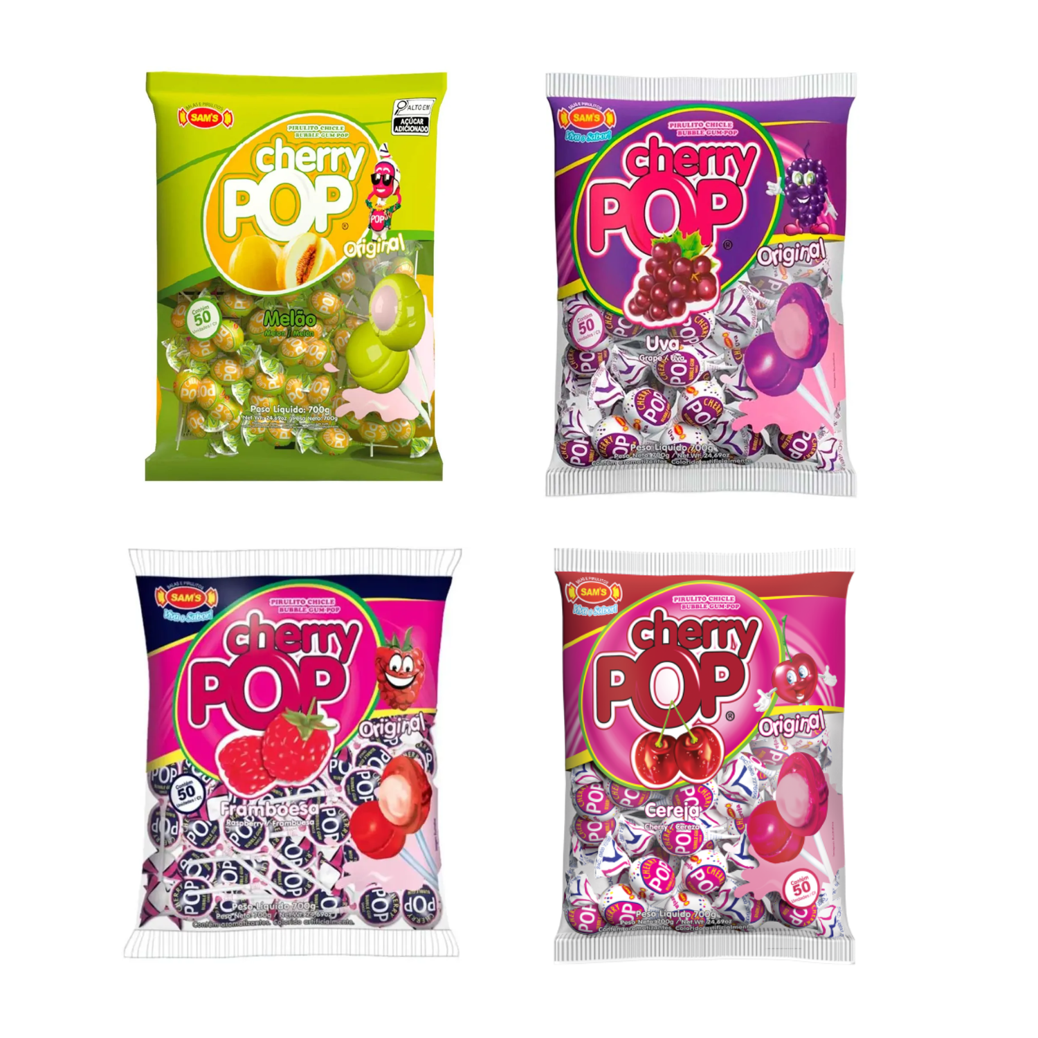Cherry Pop Pirulito Chicle - 1 Unidade (700g) - Sabores: – Brasil Eu Quero