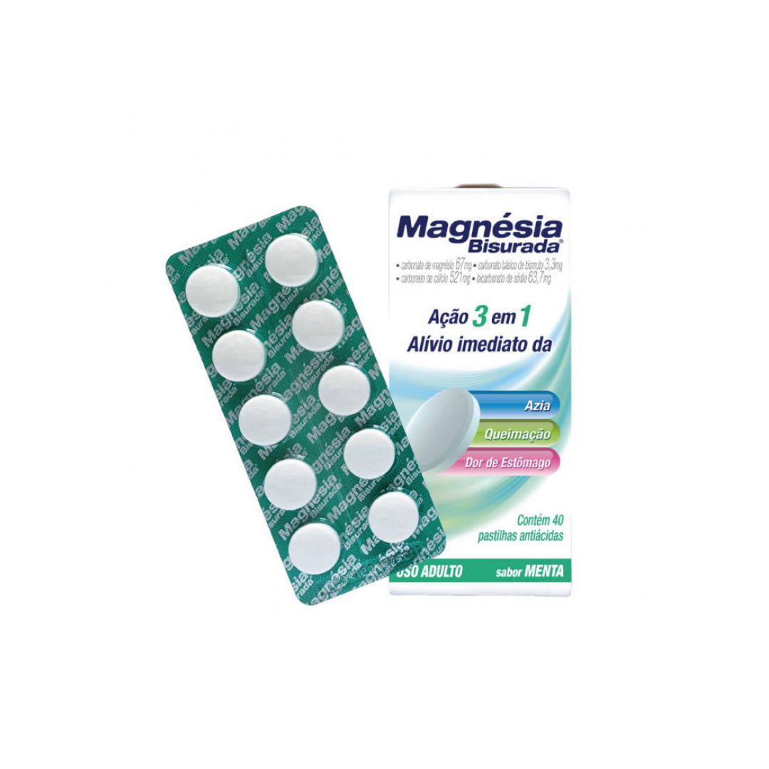 Magnesia Bisurada Box of 40 Tablets, Mint Flavor – Brasil Eu Quero